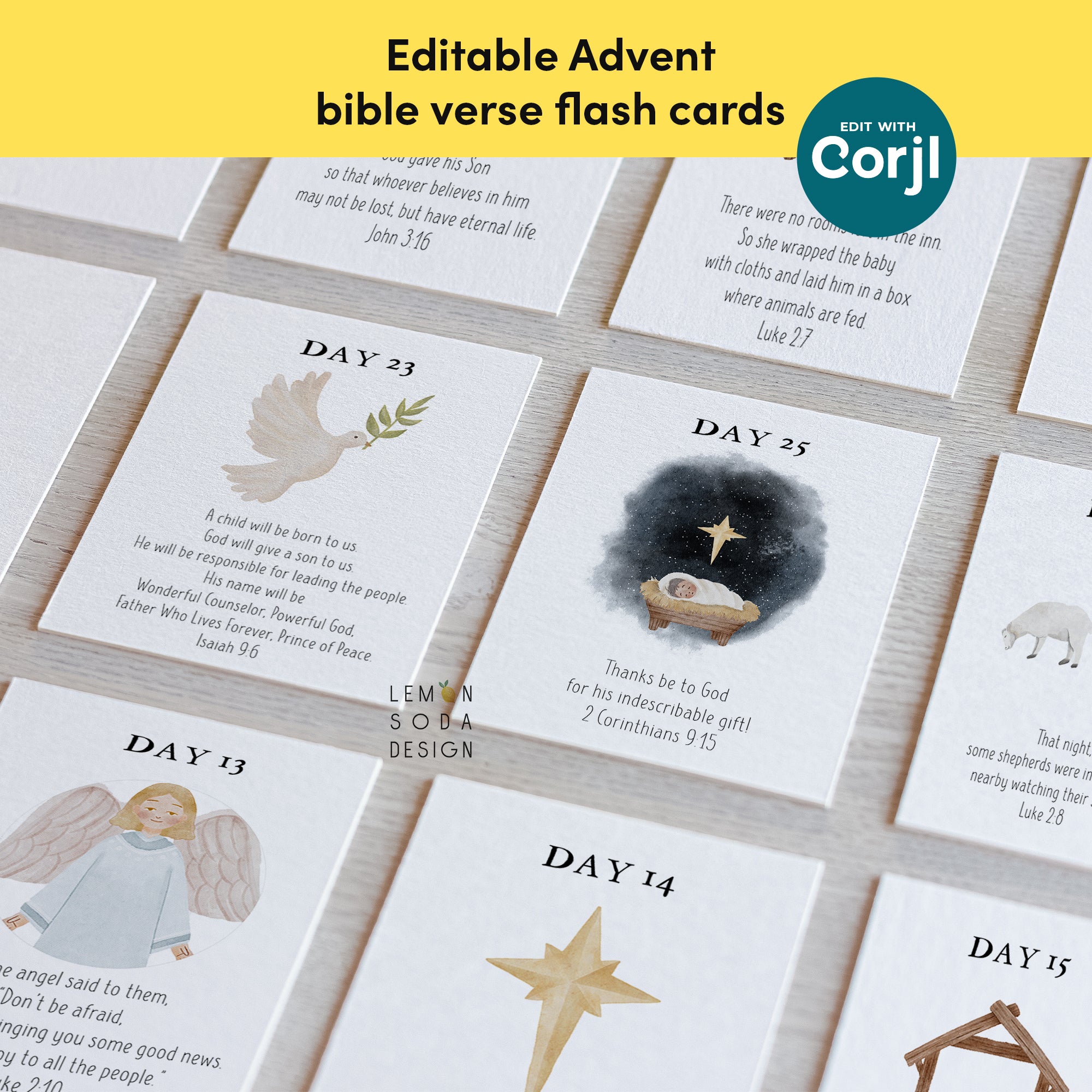 Editable Advent Nativity Christmas bible Cards, Advent Calendar, Chris ...