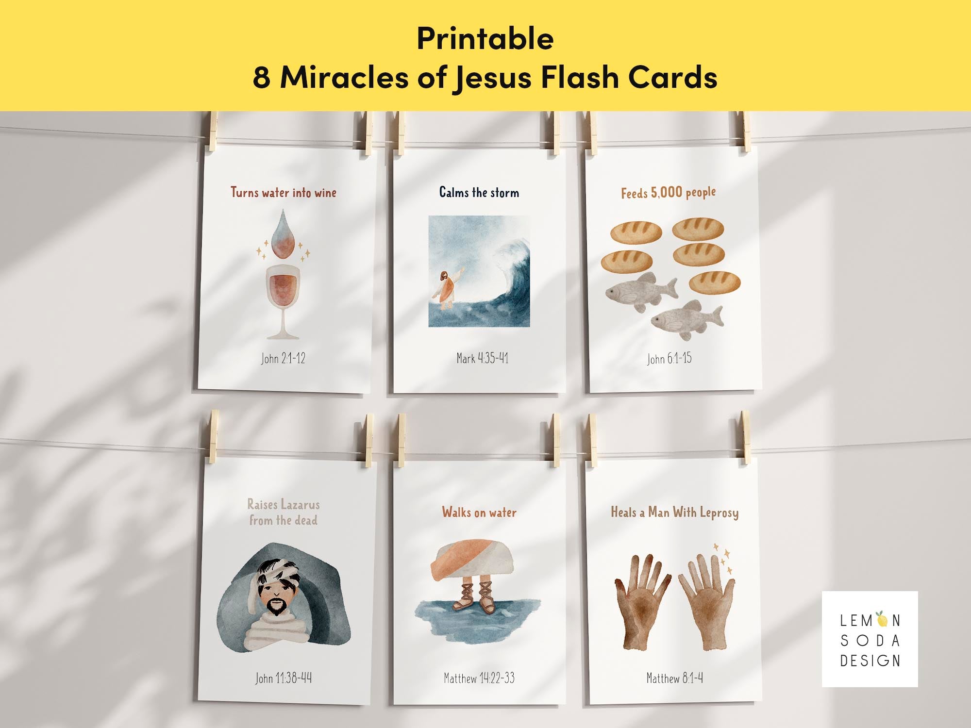 Miracles of Jesus printable flash cards, Bible Miracle Stories Art, Ki ...