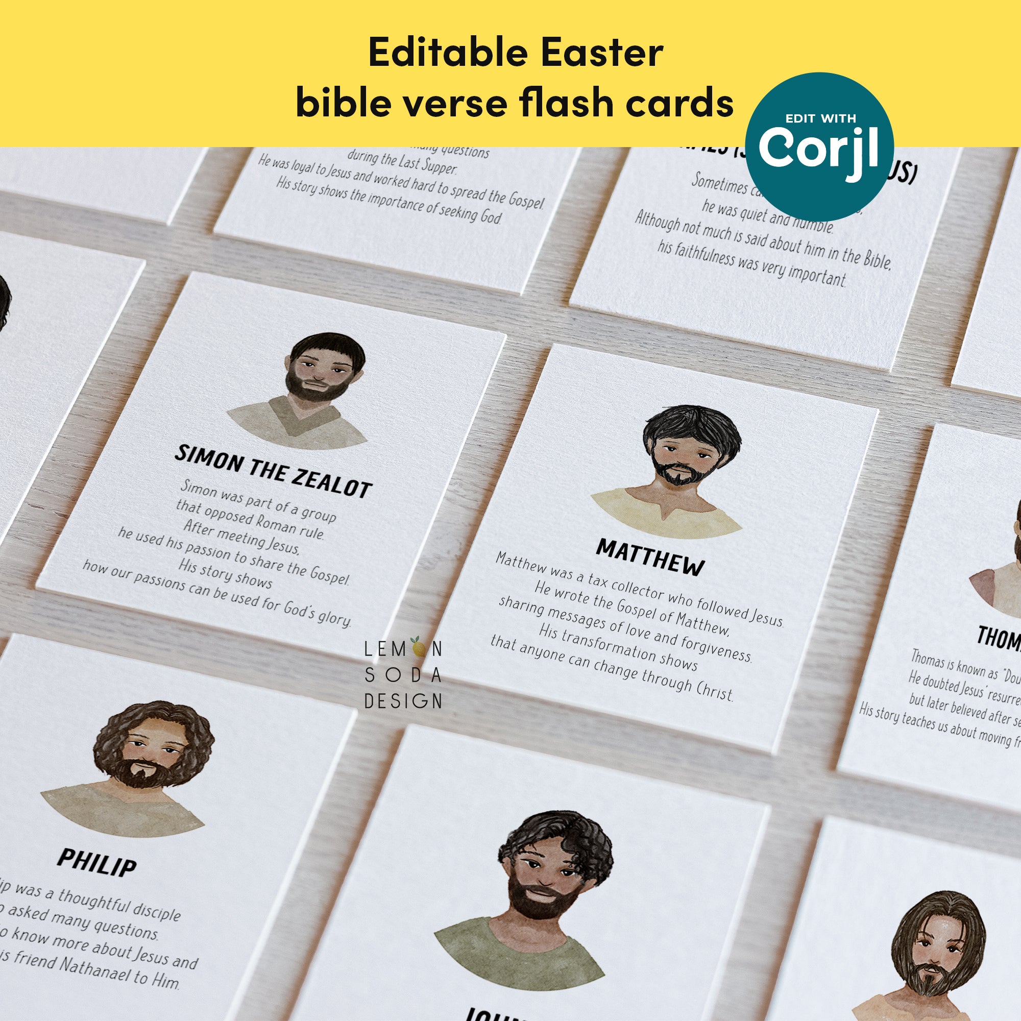 Editable 12 Disciples flashcard printables, Jesus apostles Christian e ...