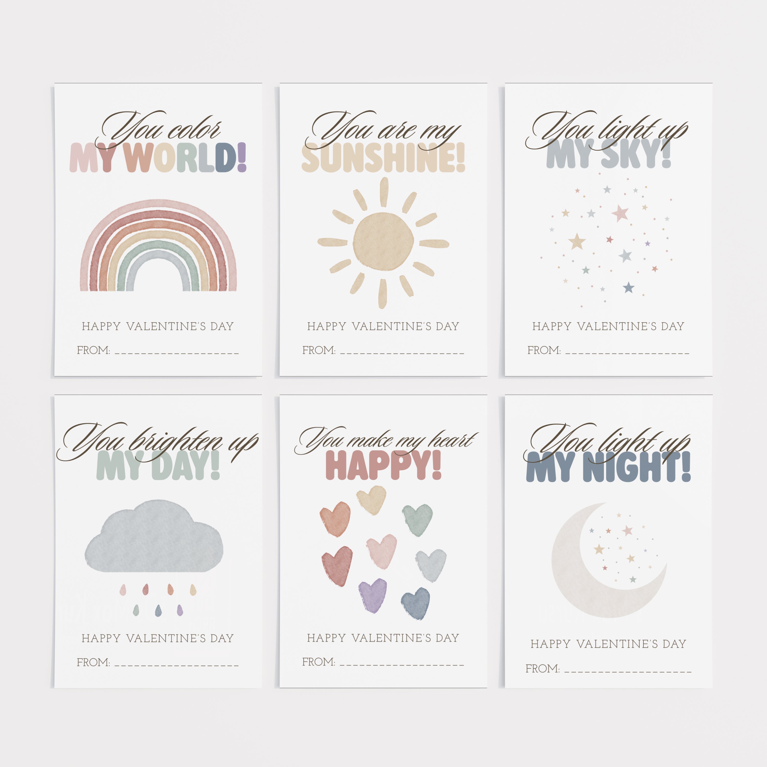 Boho Rainbow Valentine's Day Cards, Printable Classroom Valentine's Gi ...