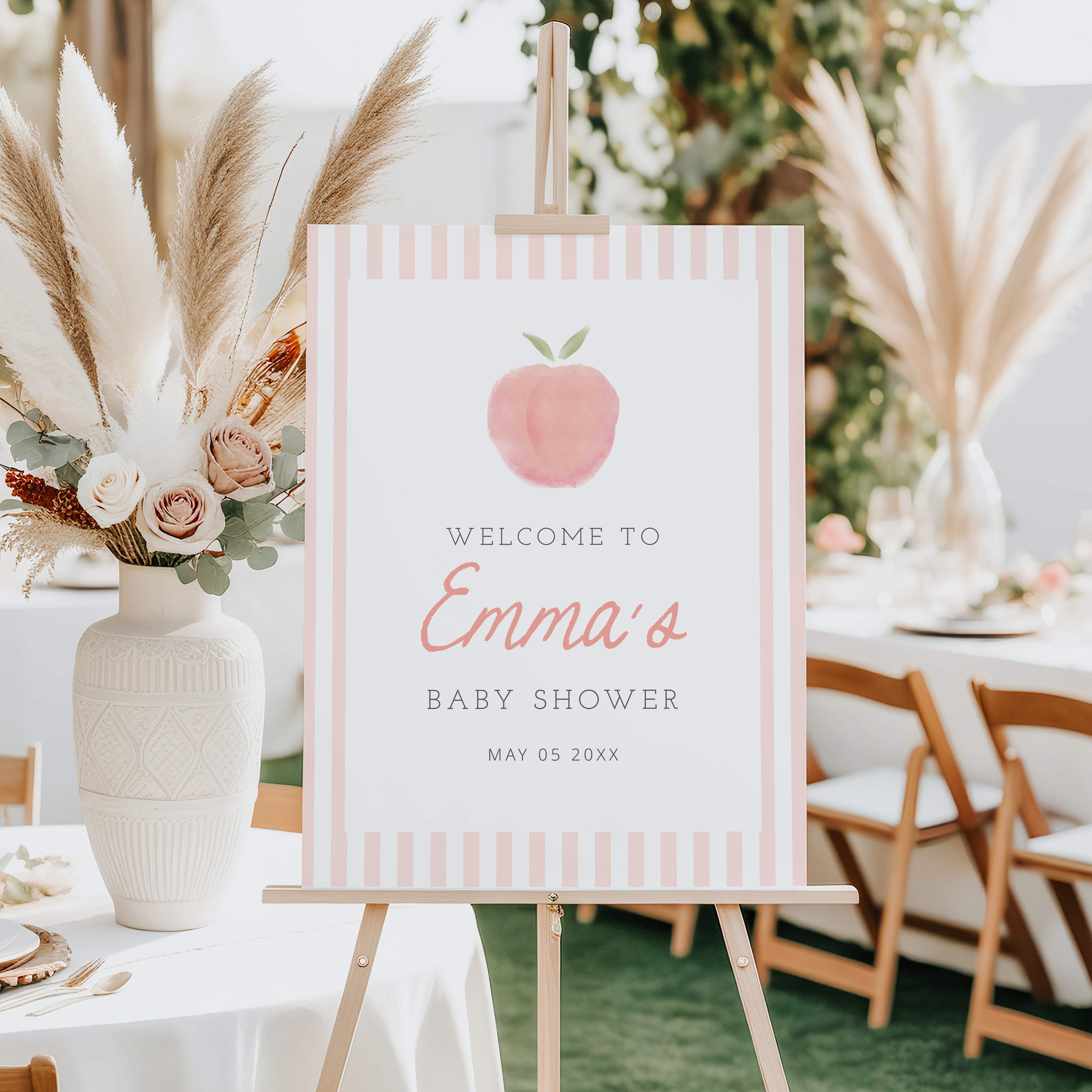 Editable peach baby shower welcome sign template 0210 – Lemonsodadesign