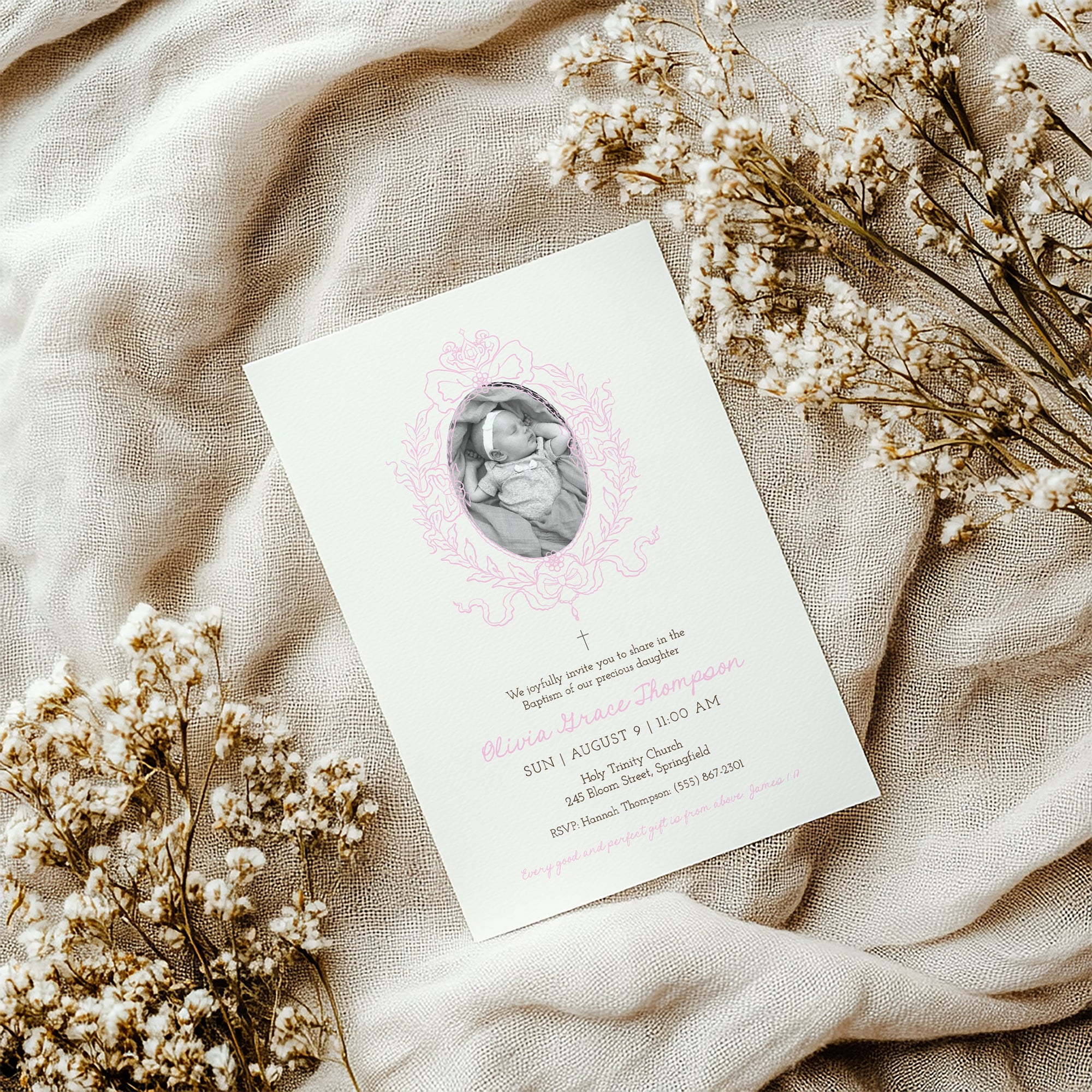 0501 pink photo baptism invitation template – Lemonsodadesign