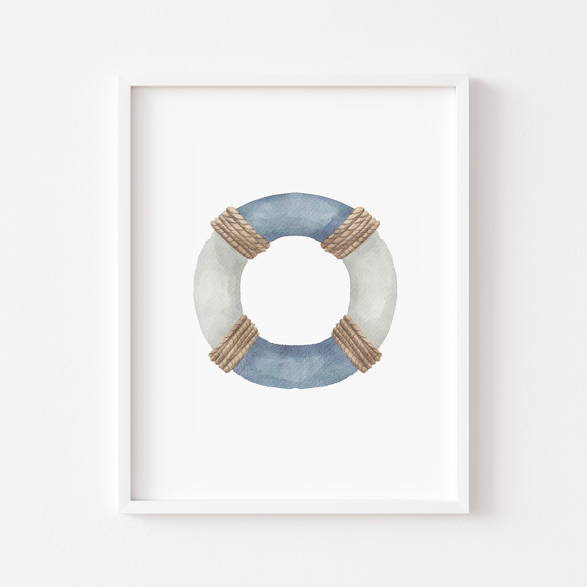 Coastal watercolor blue life preserver art print 07-119 – Lemonsodadesign
